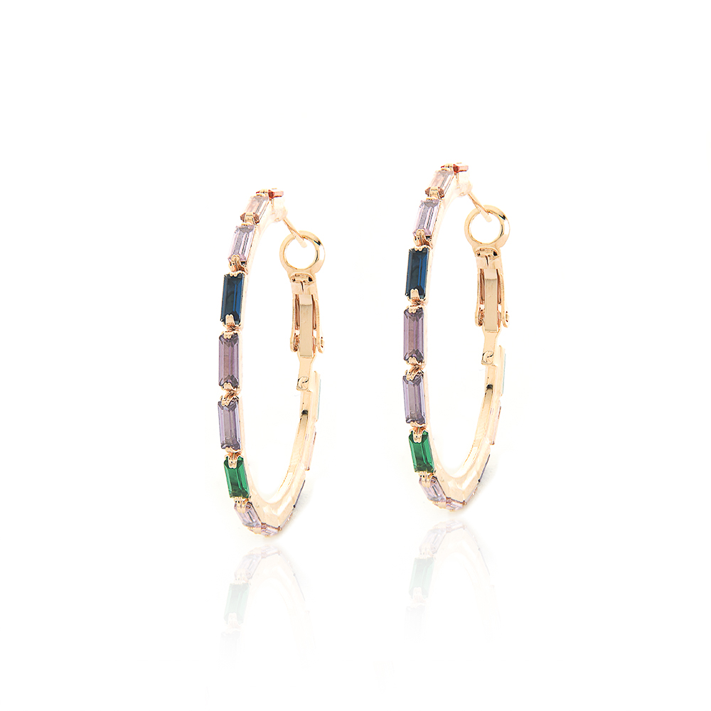 Brinco Argola Dourada Com Zircônia Colorida - Ti Amo