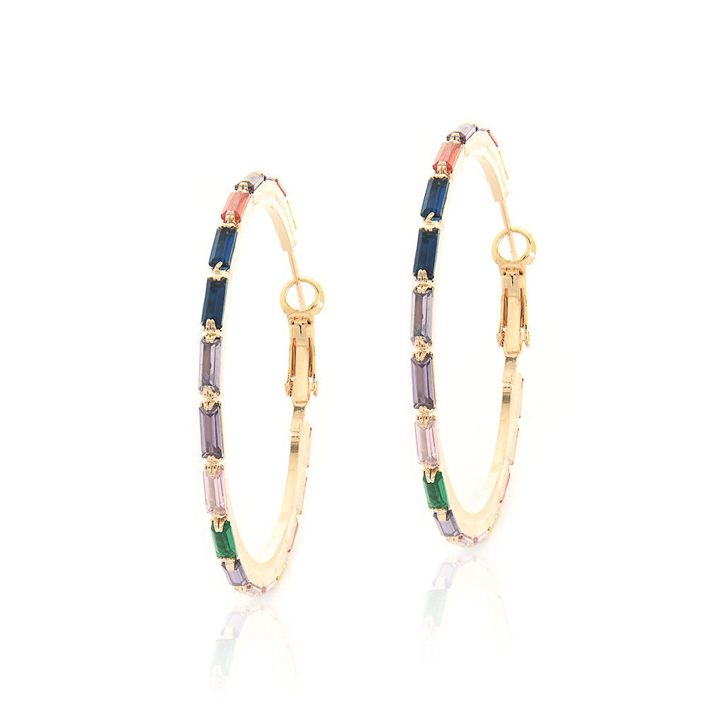 Brinco Argola Dourada Com Zircônia Colorida - Ti Amo